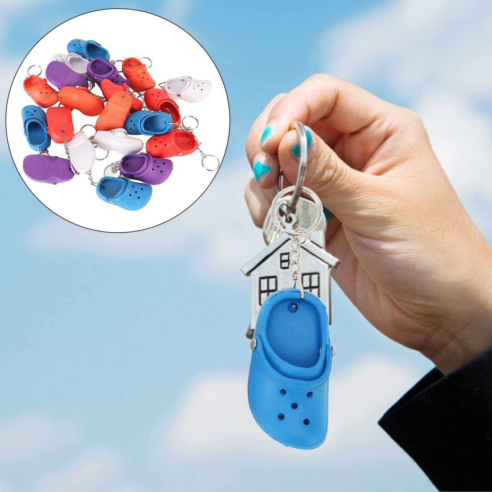 Pssopp 20Pcs Mini Croc Shoe Keychain Slipper Keychain Slipper Key Ring Cute for Backpacks Gifts Cute Shoes Keychain for Kids Boys Girls