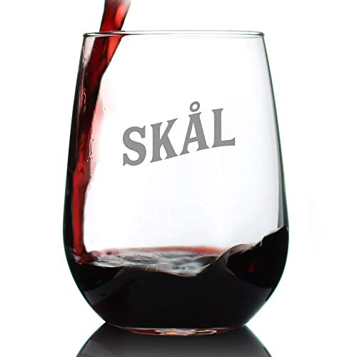 Skal Norwegian Cheers - Stemless Wine Glass - Sweden and Norway Themed Gifts and Decor - Large 17 Ounce