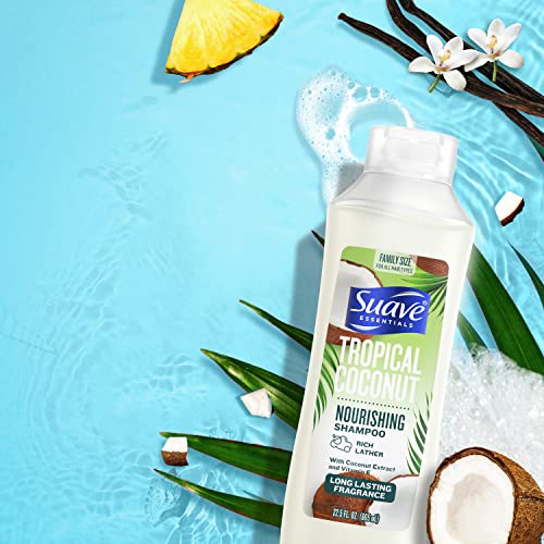 Suave Essentials Nourishing Shampoo, Infused with Coconut Extract and Vitamin E, Tropical Coconut Shampoo with a Long Lasting Fragrance 22.5 oz