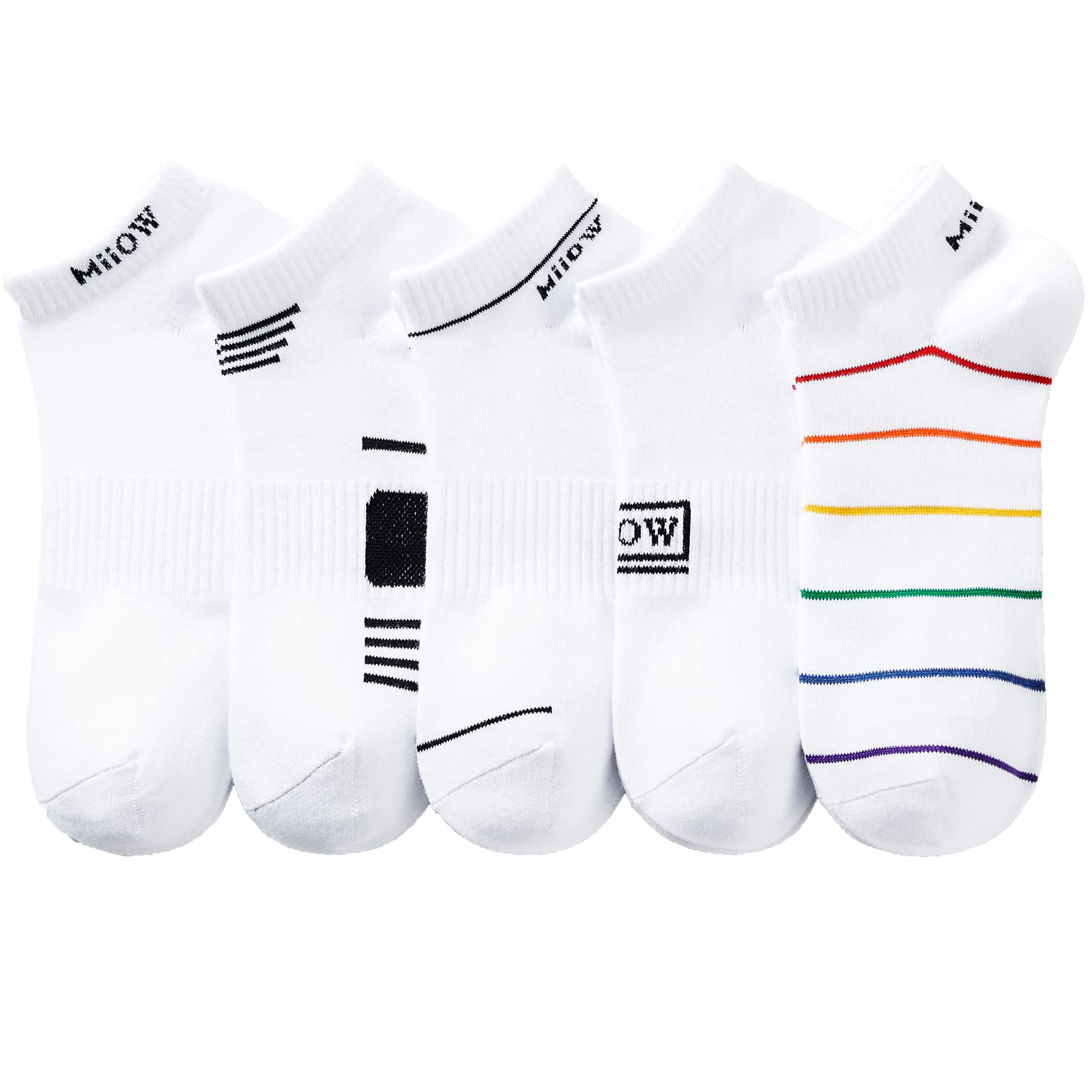 NUHEEL Ankle Socks Men Breathable Sports Low Cut Socks for Casual Running Walking Hiking Athletic, White (5 Pairs)