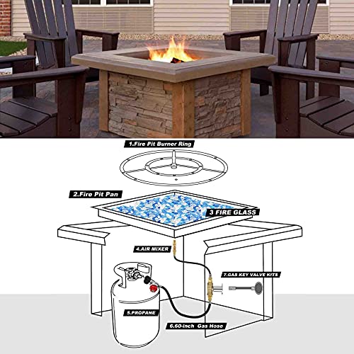 Skyflame LP Burner Connection Kit, Propane Fire Pit Replacement Parts with 1/2" Control Valve Key Set, 0~30PSI Adjustable Gas Pressure Regulator Hose, 60" Connect Hose, 150K Brass Air-Mixer