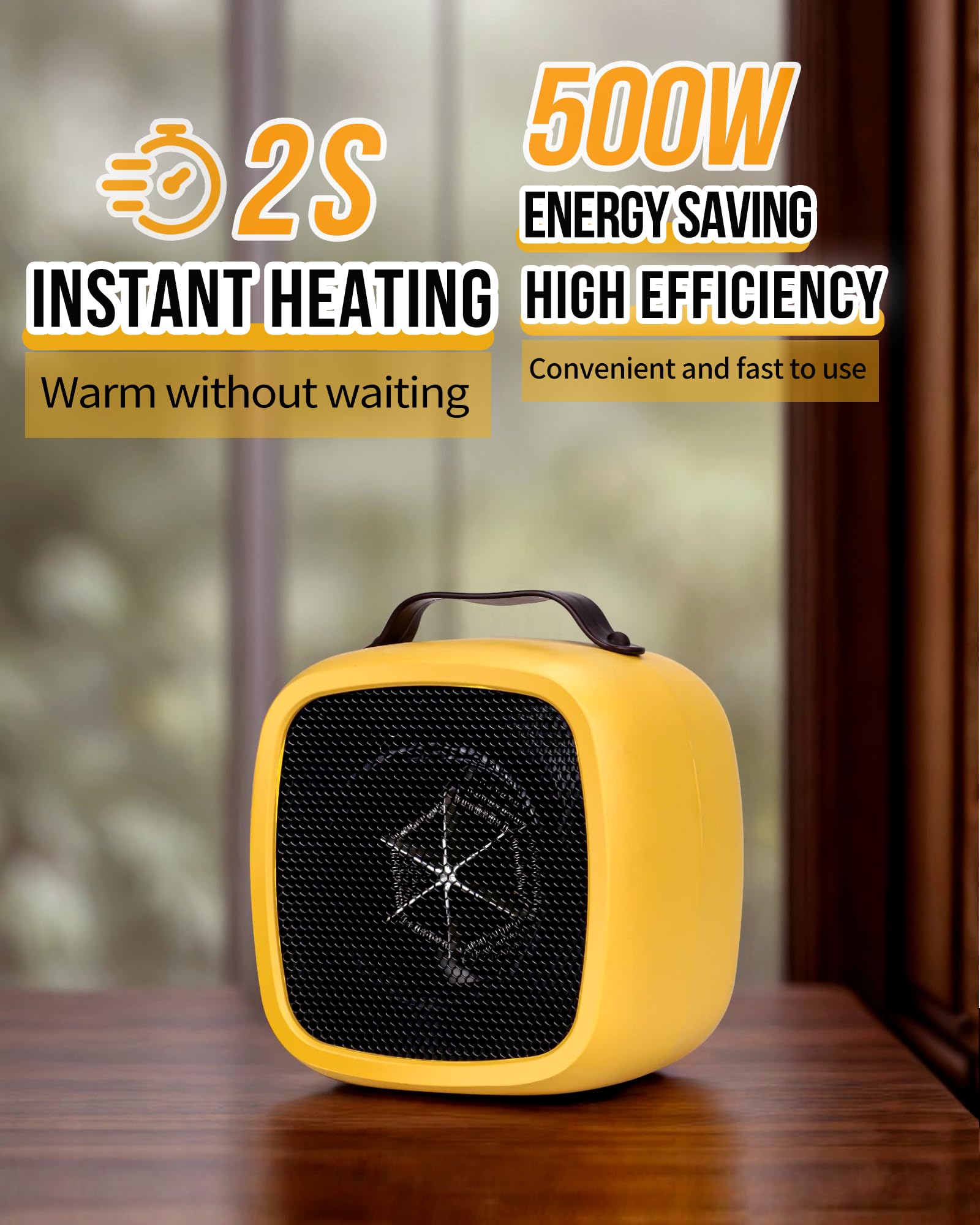 PTC Ceramic Desktop Space Heater Indoor, Silence Electric Fan Heater, Mini Space Heater 500W High Output Mini Heater for Indoor Home (Yellow)