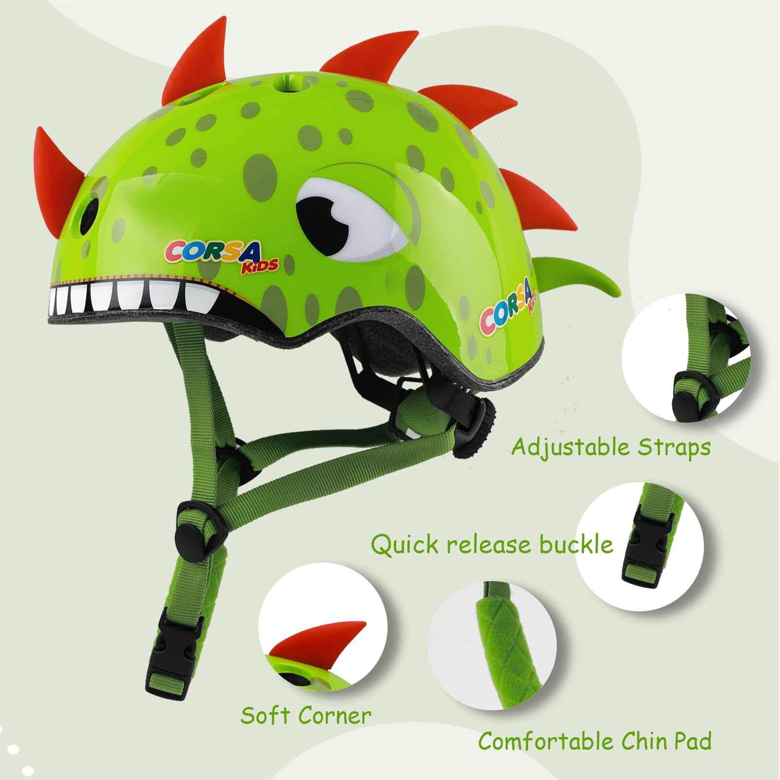 Kids Toddler Bike Helmet, Adjustable and Multi-Sport for Child Boys and Girls, 2 Sizes (Dinosaur, Small)