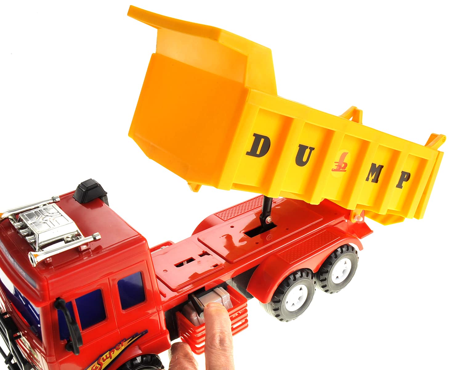 PowerTRC 15" Push & Go Dump Truck Toy | Realistic Friction Powered Dump Construction Truck for Kids Ages 3 Up