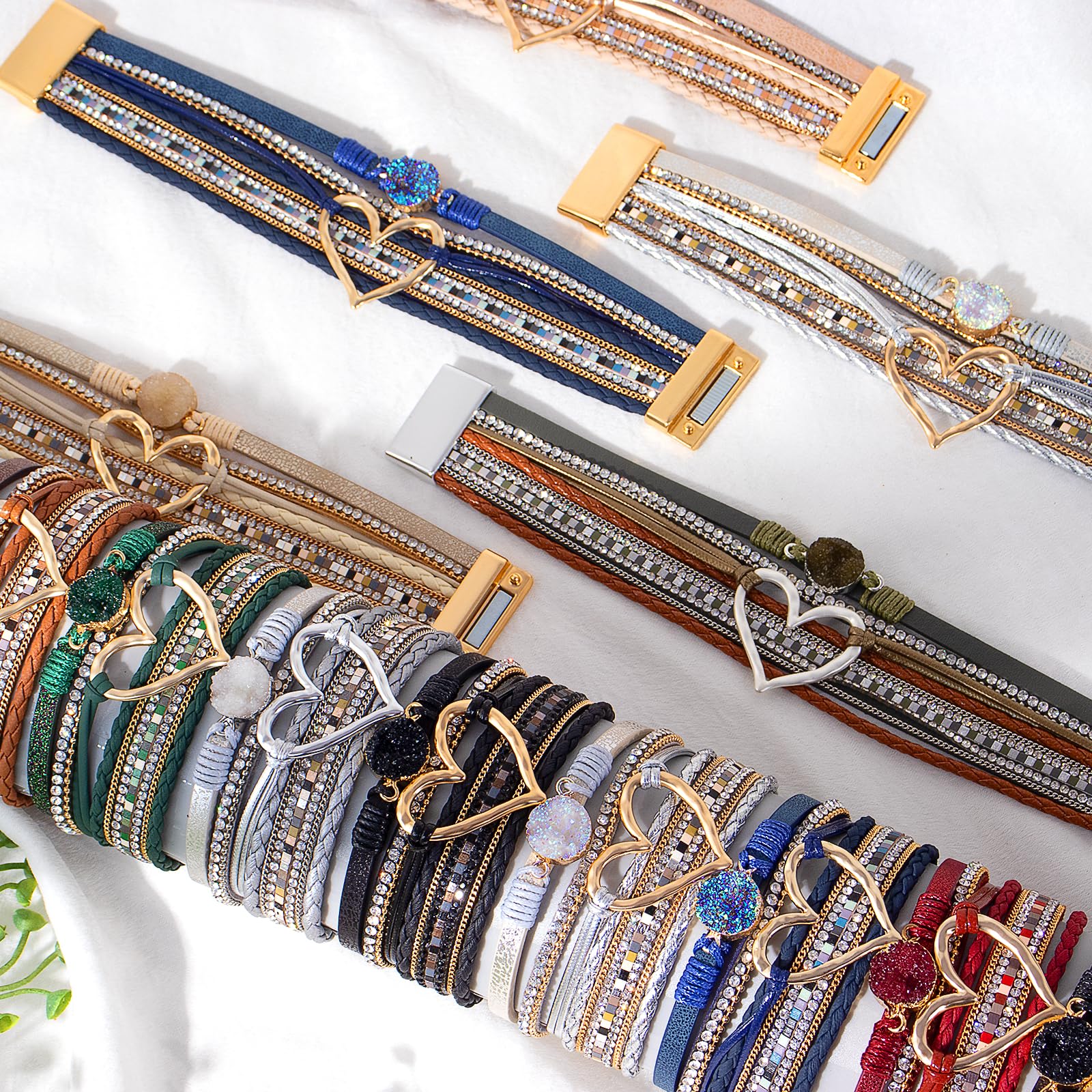 Long tiantian Bracelets for Women Trendy Stackable Leather Wrap Heart Bracelet Boho Jewelry s for Women
