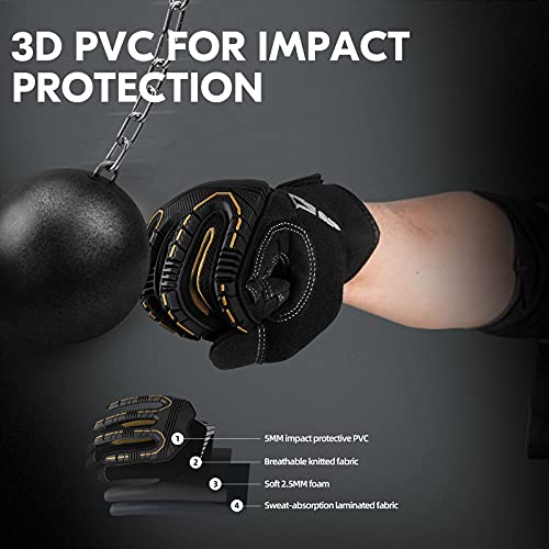 Vgo... 1-Pair Heavy Duty Synthetic Leather Work Gloves, Impact Protection Mechanic Gloves, Rigger Gloves, Vibration Reduction, Touchscreen Capable (Size L, Black, SL8849)