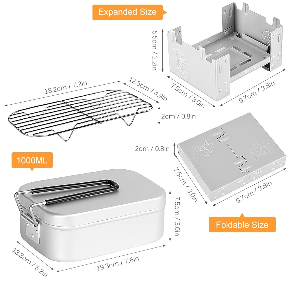 Lixada Mini Folding Stove Lunch Box Steaming Rack Combo Set for Picnic Camping Hiking Fishing Mountaineering
