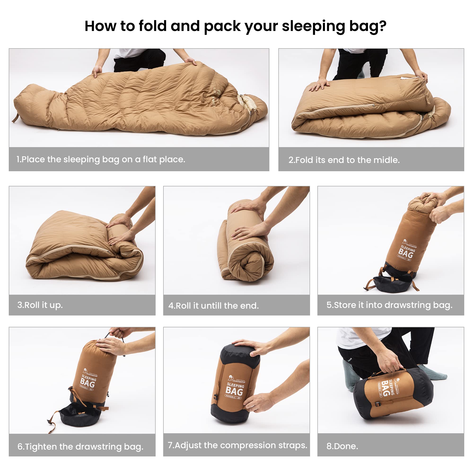 MOUNTAINTOP Down Fill Sleeping Bag for Adults Ultralight Backpacking Sleeping Bag Comfort with Compression Sack - 4 Seasons for Camping Hiking Traveling
