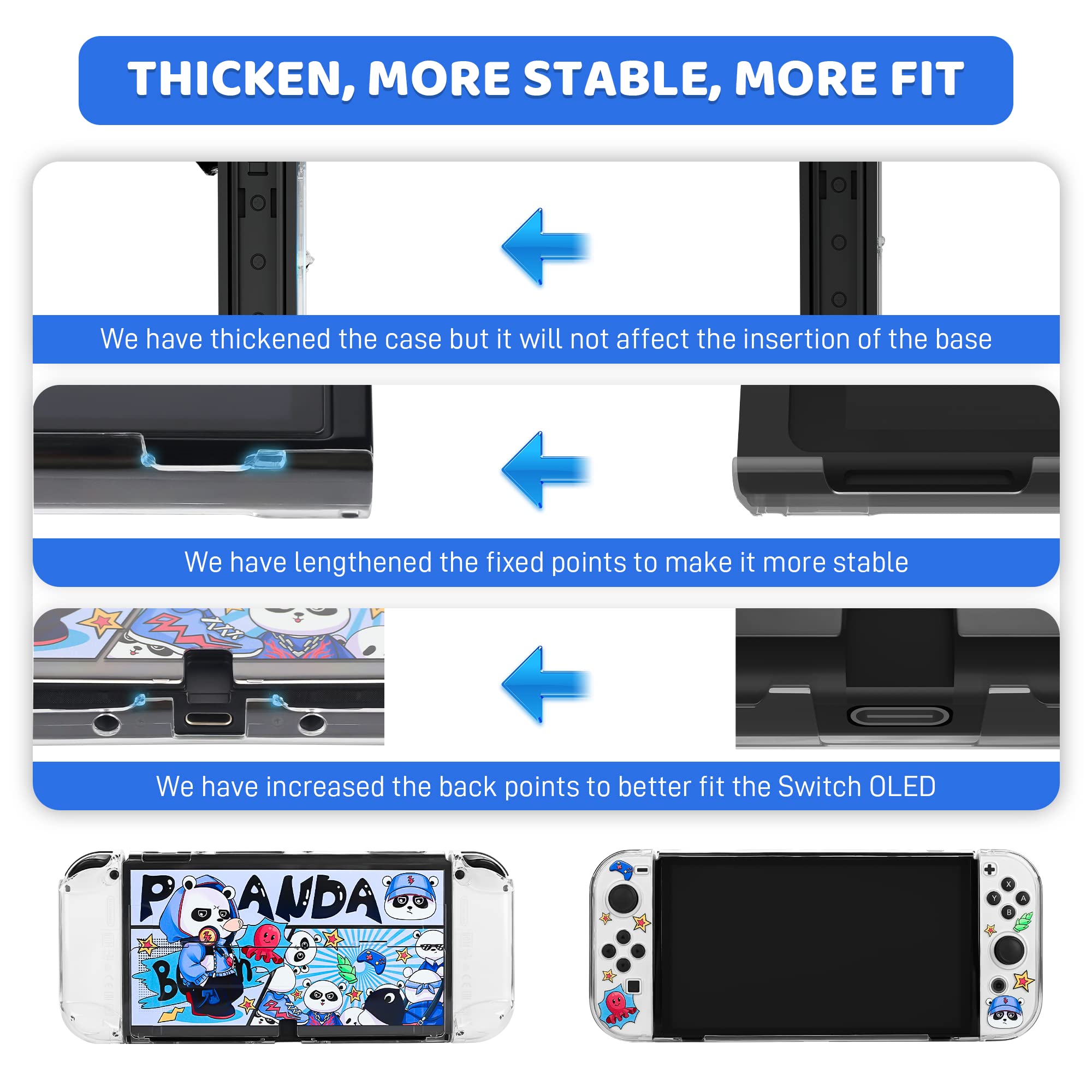 Protective Case for Nintendo Switch OLED, FANPL Cover with Punk Panda Pattern Compatible with Switch OLED Console & Joycon, Hard PC Shell with Ergonomics Joycon Grip Case, Dockable Skin for Boy & Girl