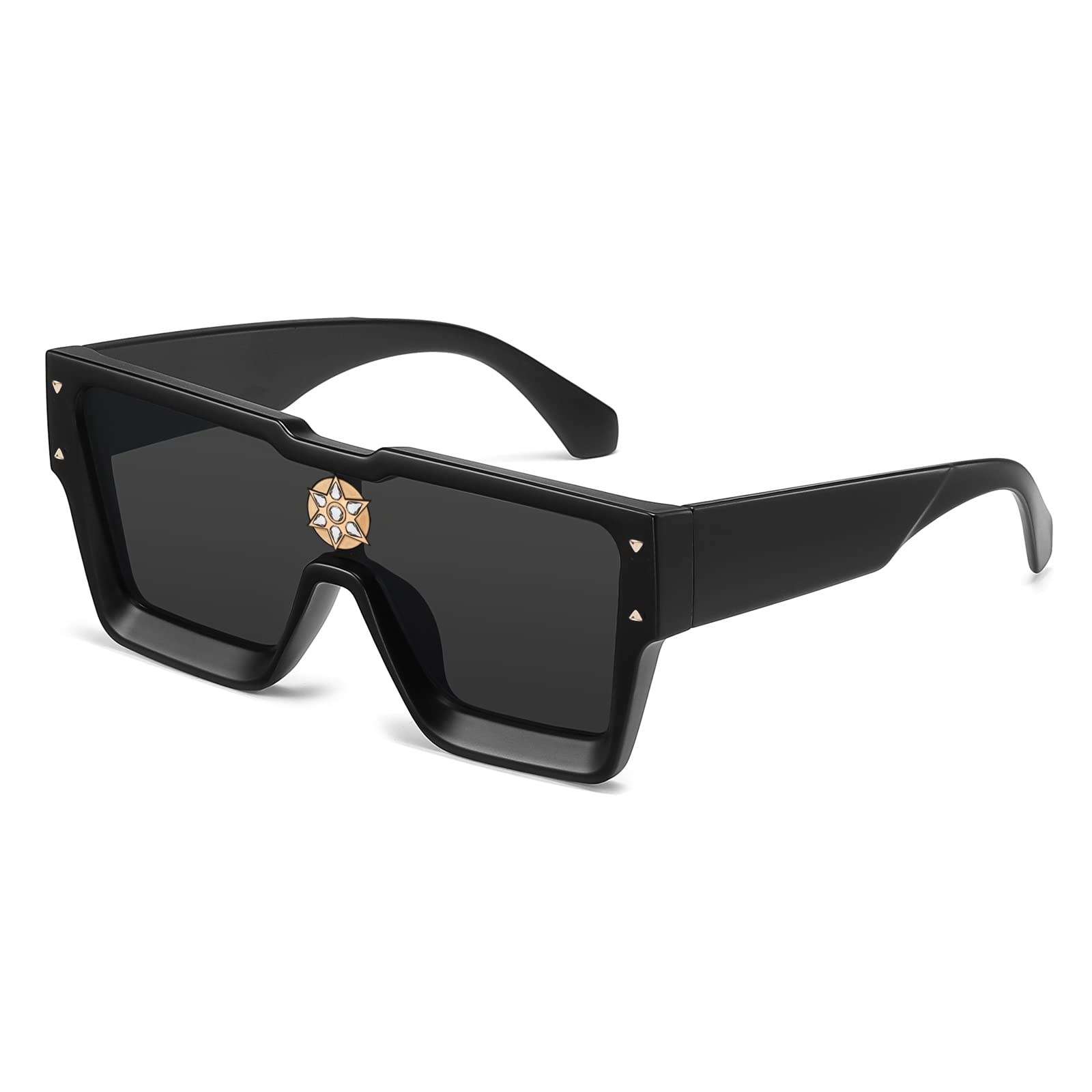 LIXX Trendy Square Diamond Sunglasses Women Men Retro Chunky Rectangle Flat Top Black Shades Glasses