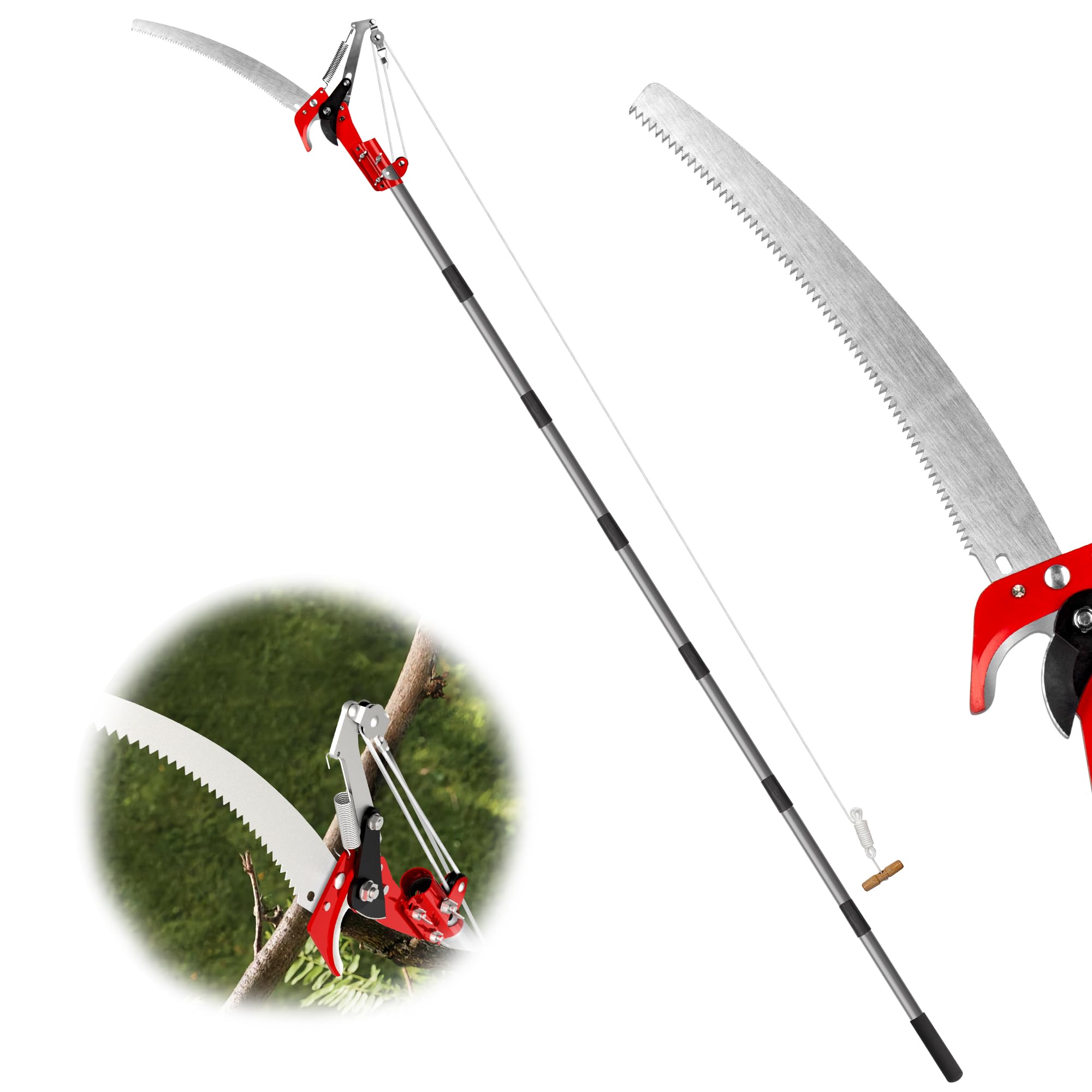 Suchtale 14ft Pole Saw, Manual Tree Pruner with Sharp Steel Blade, Trimmer with Scissors and High Strength Lightweight Handles for Pruning High Branches, Shrubs and Twigs at Forest Yard Garden Patios