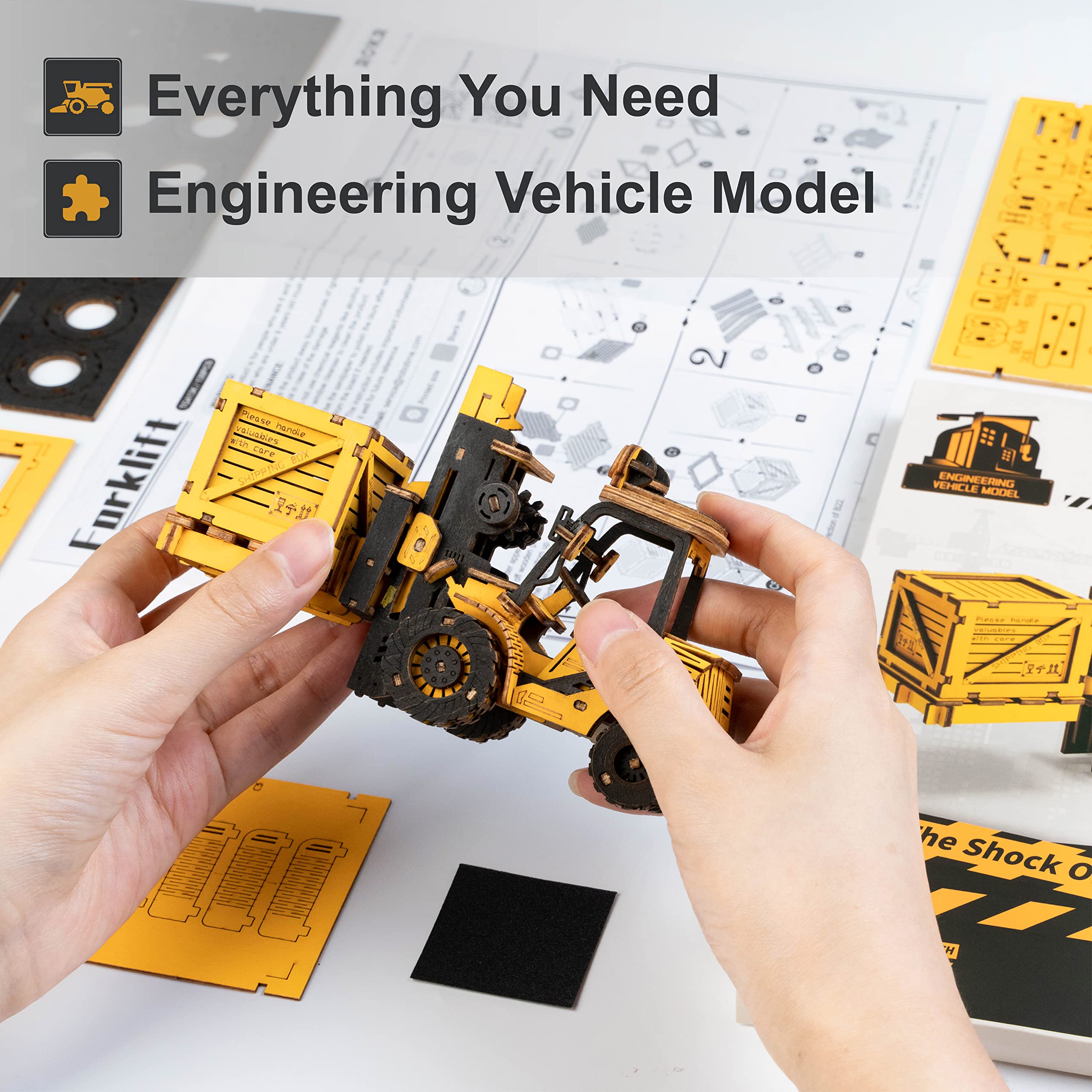 ROKR 3D Puzzles for Adults,Engineering Wooden Model Car Kits,STEM Projects for Kids Ages 8-12,Toys for Boys and Girls