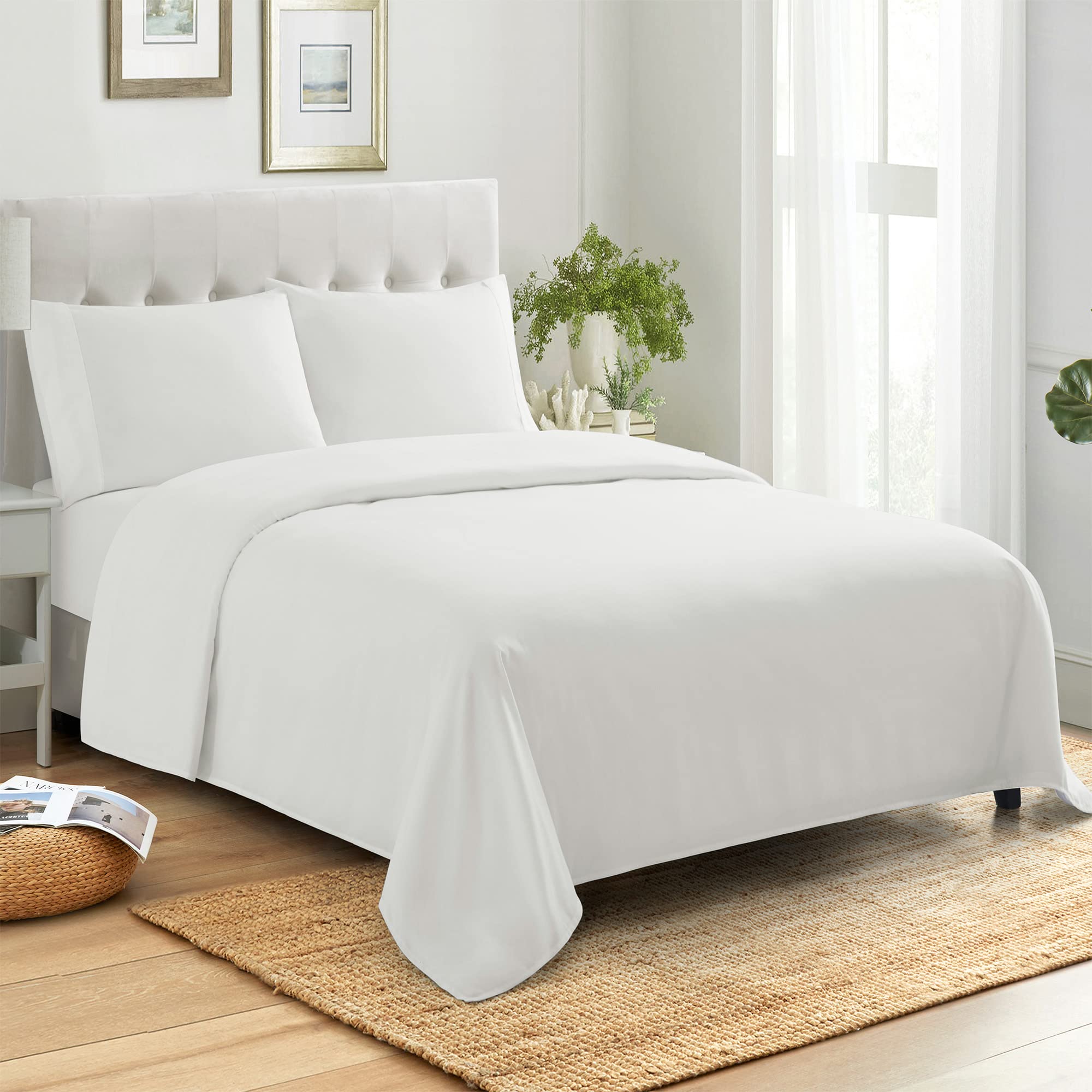 King Size Sheets 100% Cotton Made in Egypt Soft 400 Thread Count for King Size Bed Mattress, 4 Pieces Bedding Sheets & Pillowcases Sets, King, White