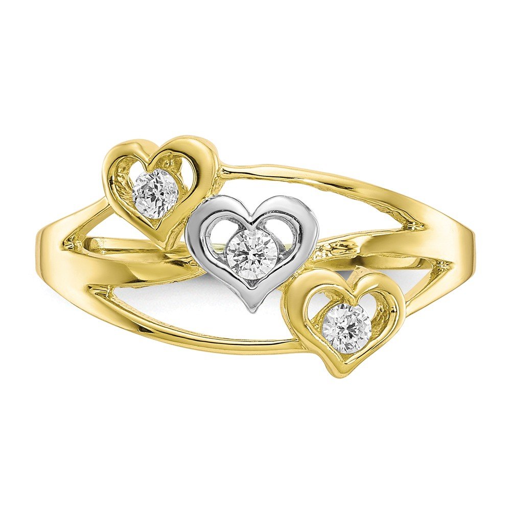 Jewels By Lux 10K Yellow Gold & Rhodium Triple Heart CZ Ring