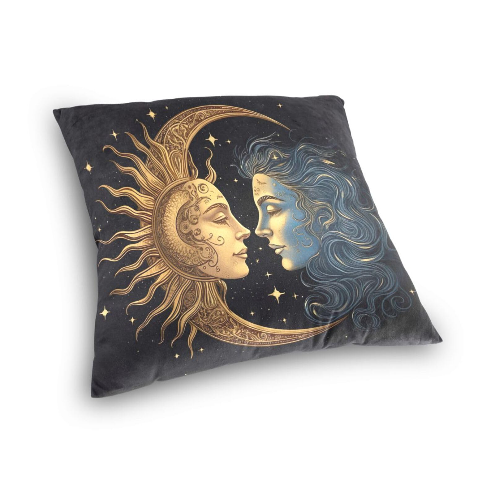 Kigai Sun and Moon Throw Pillow Covers 16 x 16 Inch, Square Decorative Cushion Case for Couch Sofa Car Bedroom Farmhouse Decor