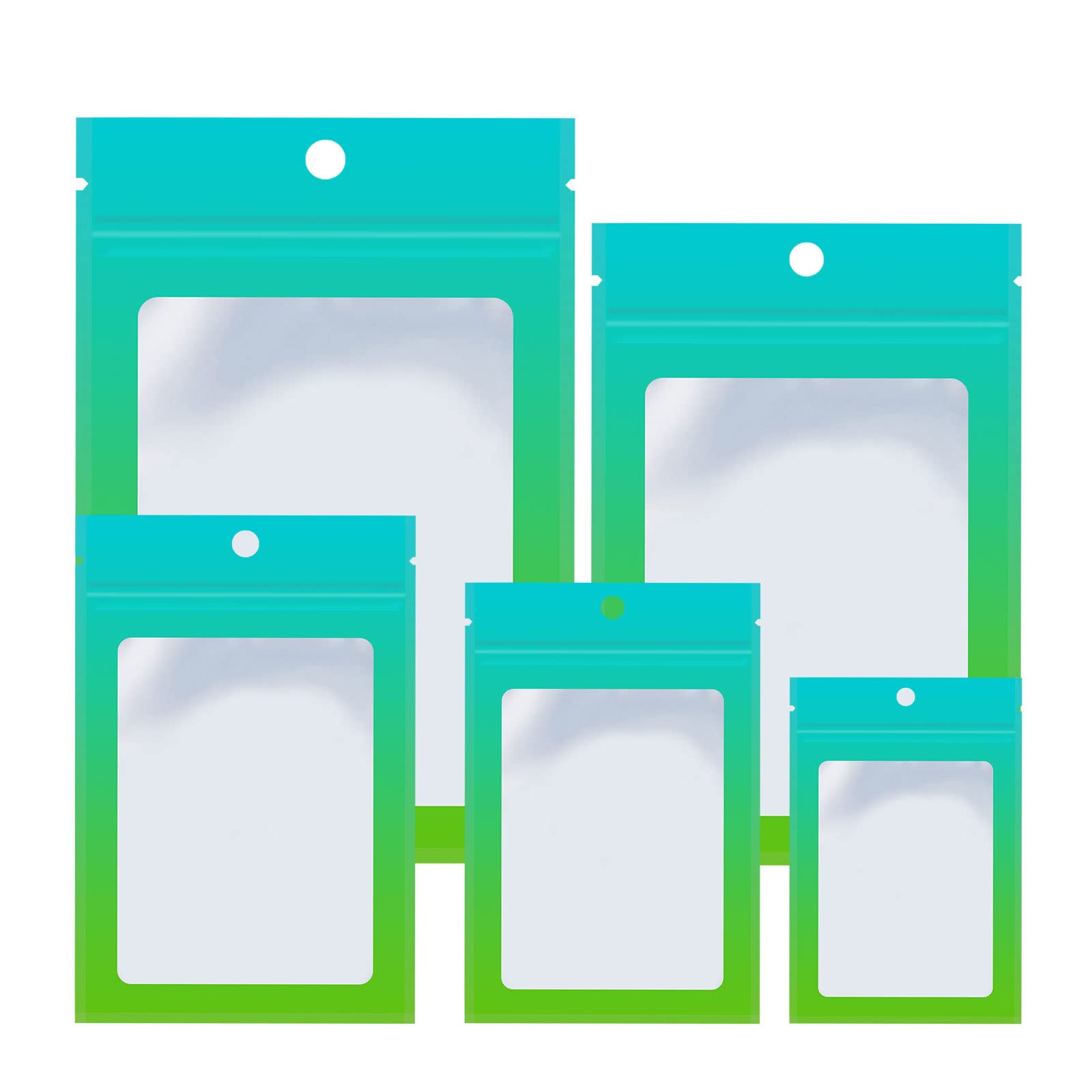 ODDIER 100pcs Foil Mylar Resealable Zipper Bag,5 Size Holographic Bags Slider Seal Technology Freezer Grip Food Containers Organization,Reusable Bags for Packaging Products