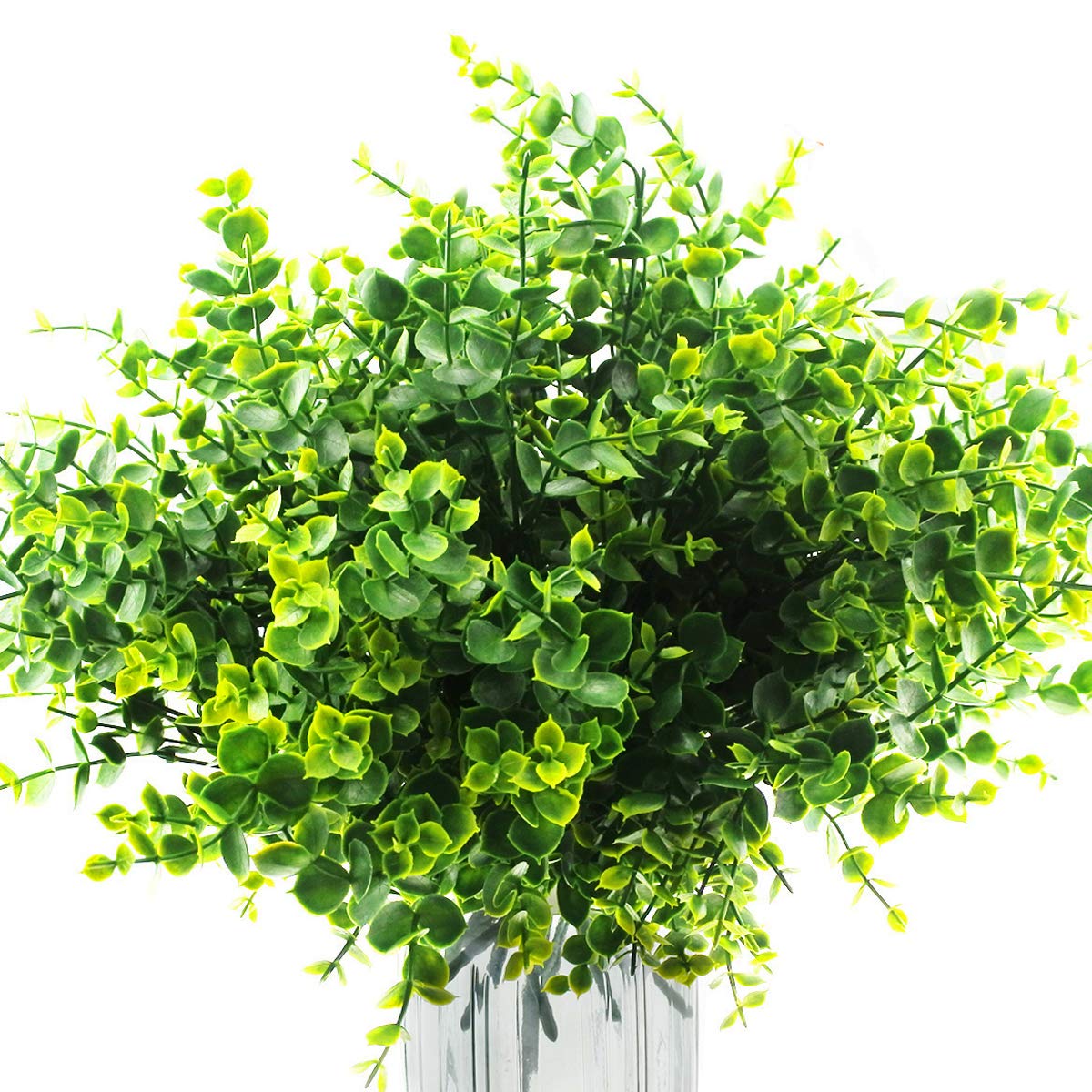 Jyongmer 7 Pack Artificial Boxwood, Faux Plastic Greenery Boxwood Stems Fake Plants for Farmhouse, Home, Kitchen, Office, Wedding, Garden, Decor