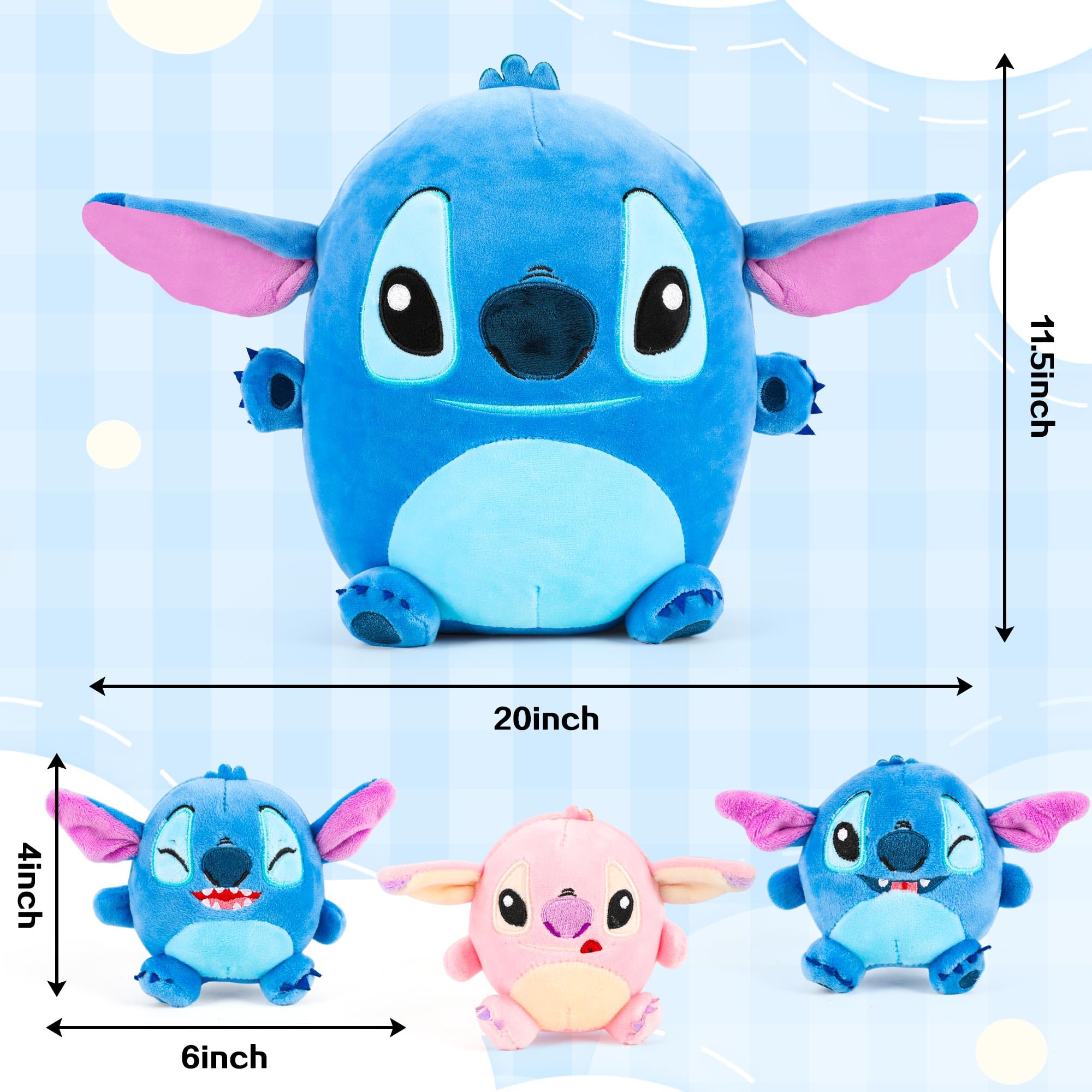Yeeqoux Stitch Plush - 20 Inch Alien Mommy Plush with 3 Babies Plush Monster Stuffed Plush Pillow Alien Couch Decorat Halloween for Fans Kids