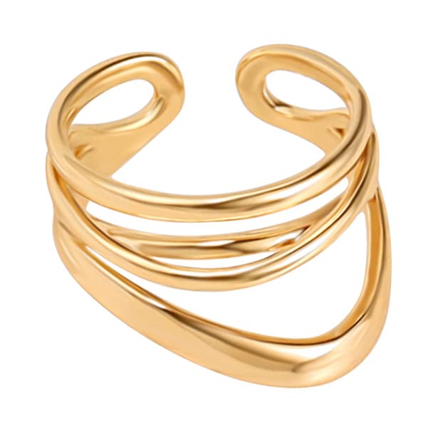 POTESSA Eternity Ring Wedding Bands 18K Gold Plated Cubic Zirconia Emerald Cut Princess Baguette Open Ring