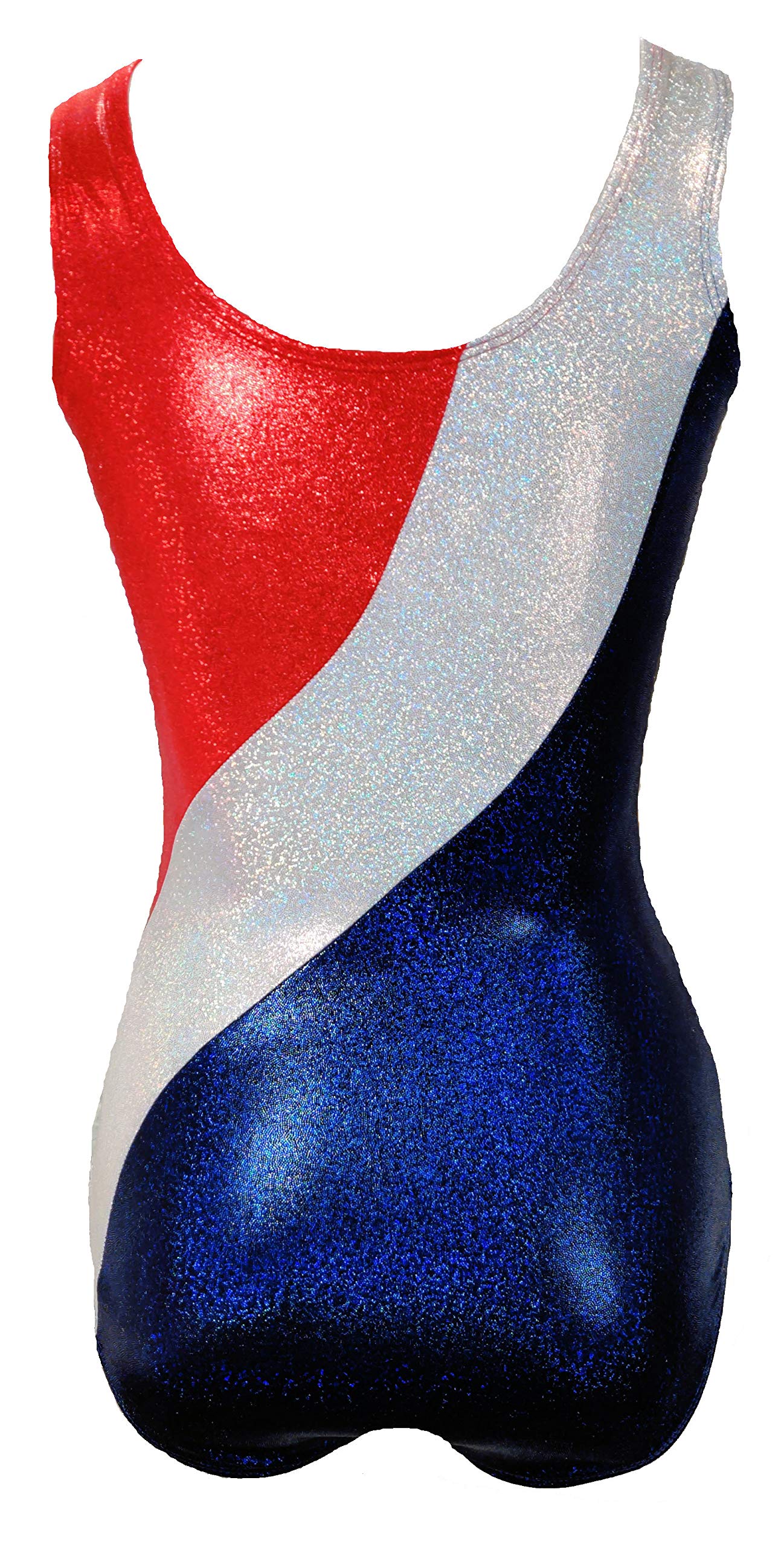 Look-It Activewear Gymnastic Leotard Red White & Blue Sparkling leotard for women Adult Meduim (size 6-8)