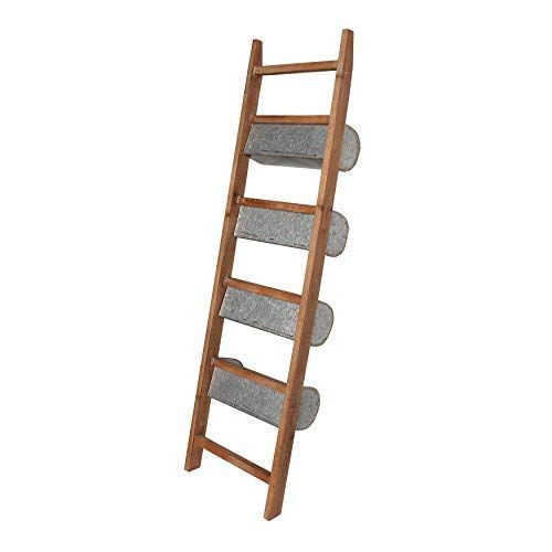 Kate and Laurel Pothos Wood and Metal Leaner Storage Bin Ladder, Rustic Brown