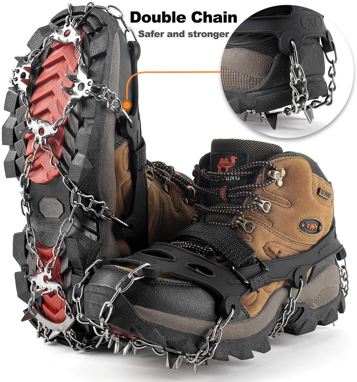 KEEPBLANCE Upgraded 24 Spikes Ice Grips Crampons Traction Cleats Safe Protect for Fishing, Walking, Climbing or Hiking on Snow and Ice - M