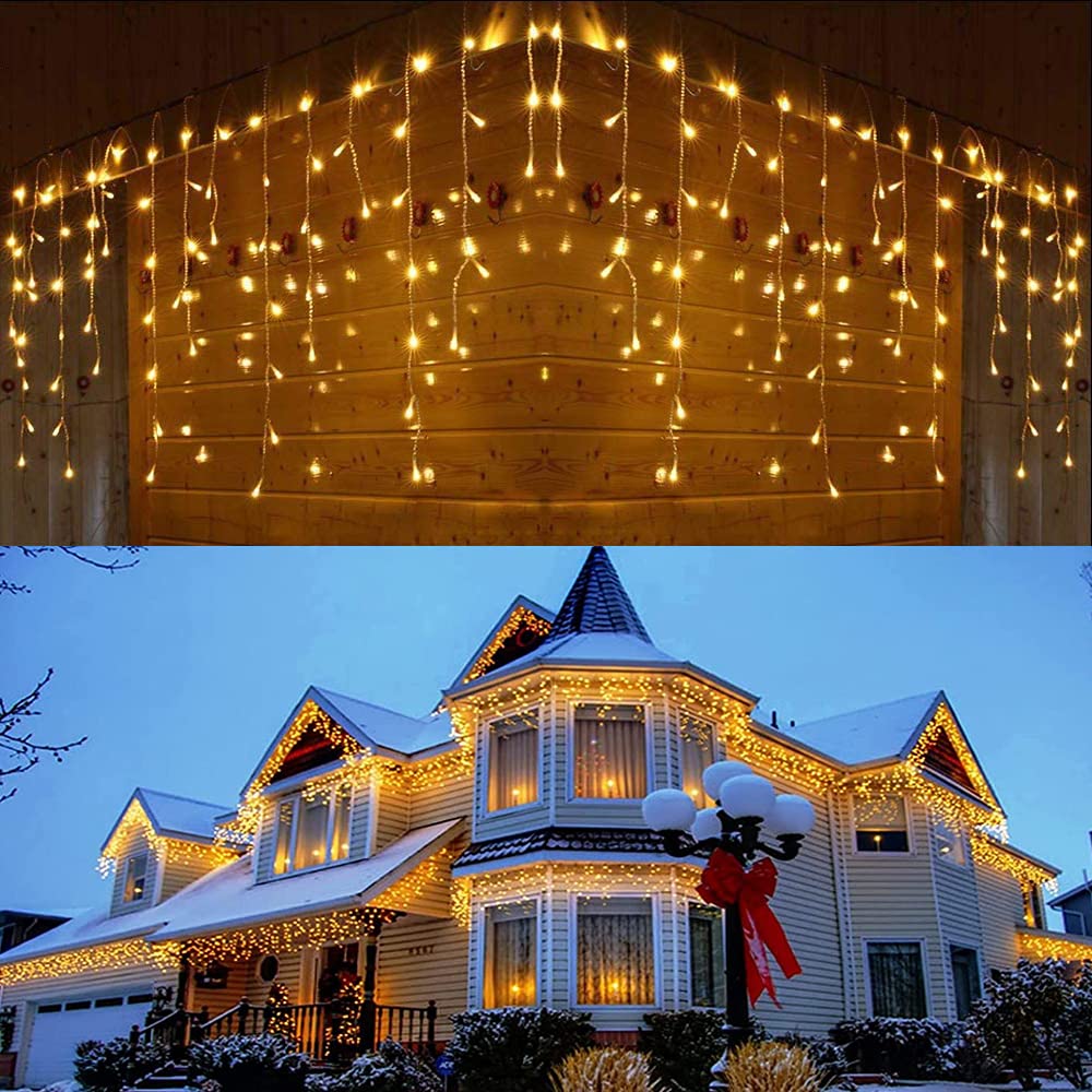 Lomotech Christmas Icicle Lights, 400 LED 80 Drops 39.4Ft 8 Modes Waterproof Christmas Lights Connectable with Timer for Holiday, Wedding Party, Eaves, Christmas Decorations (Blue)