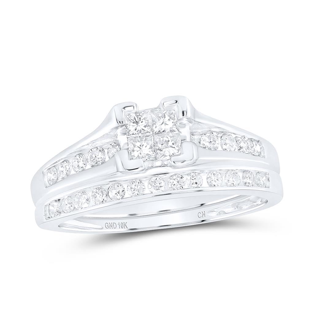 Jewels By Lux 10kt White Gold Womens Princess Diamond Bridal Wedding Engagement Ring Band Set 1/2 Cttw Ring Size 11