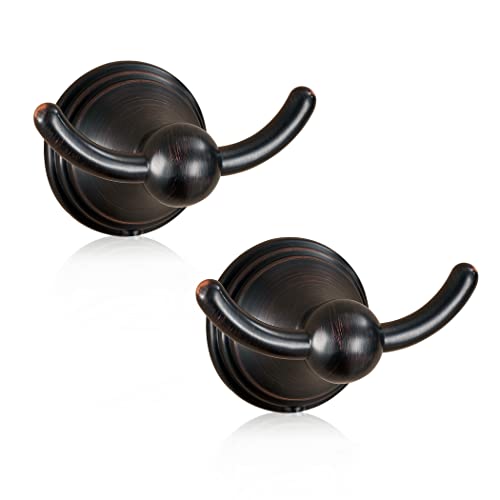 WOLIBEER Bronze Towel Hooks,Bathroom Coat Hook Oil Rubbed Bronze,Farmhouse Robe Wall Hook Double Hanger Wall Mounted 2 Pack Bath Accessories