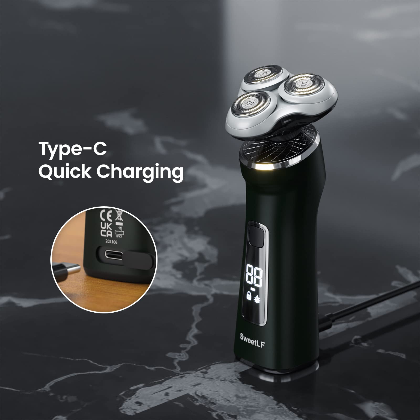 SweetLF Electric Shavers for Men,3 in 1 Rotary Men's Shaver, Type-C Quick Charging Electric Razor,IPX7 Waterproof