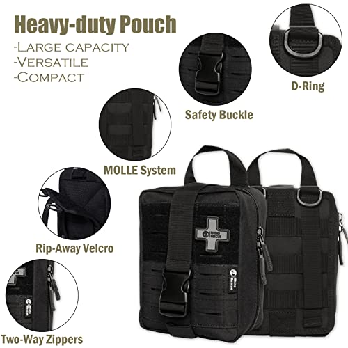 RHINO RESCUE IFAK First Aid Trauma Kit Molle Medical Pouch for Tactical Military Car Travel Hiking (Black)