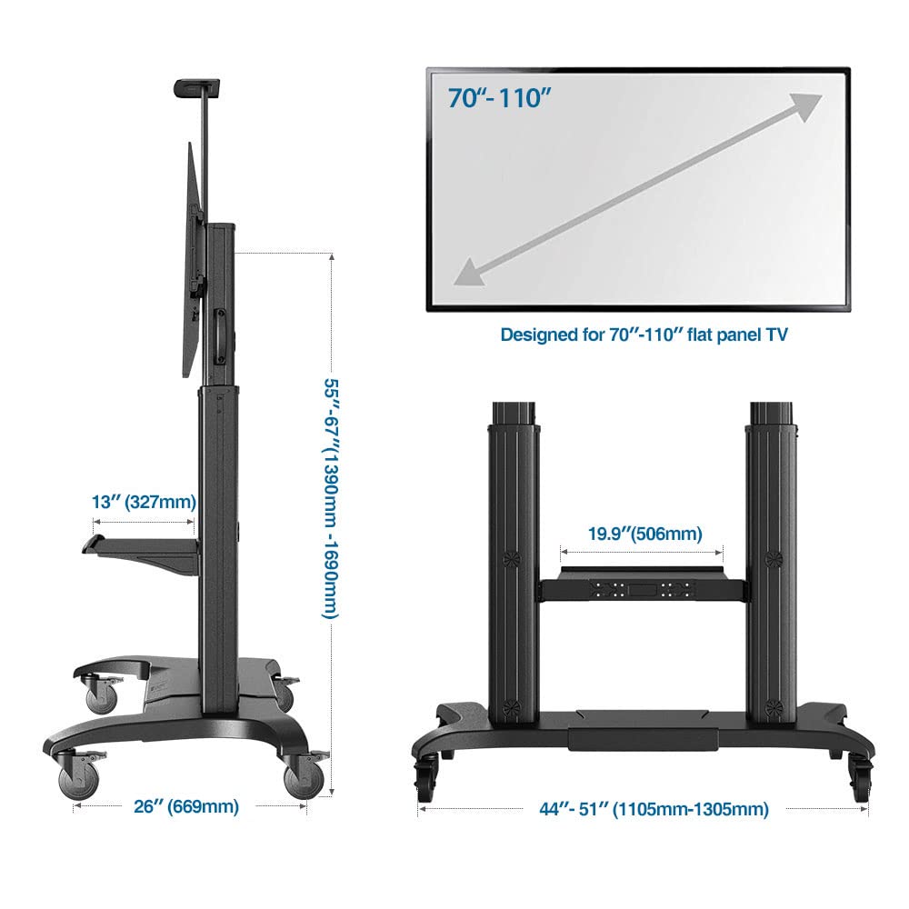 NB North Bayou Mobile TV Cart Heavy Duty TV Stand with Wheels for 70 to 110 inch LCD LED OLED Flat Panel Plasma TV up to 200lbs CF100-B