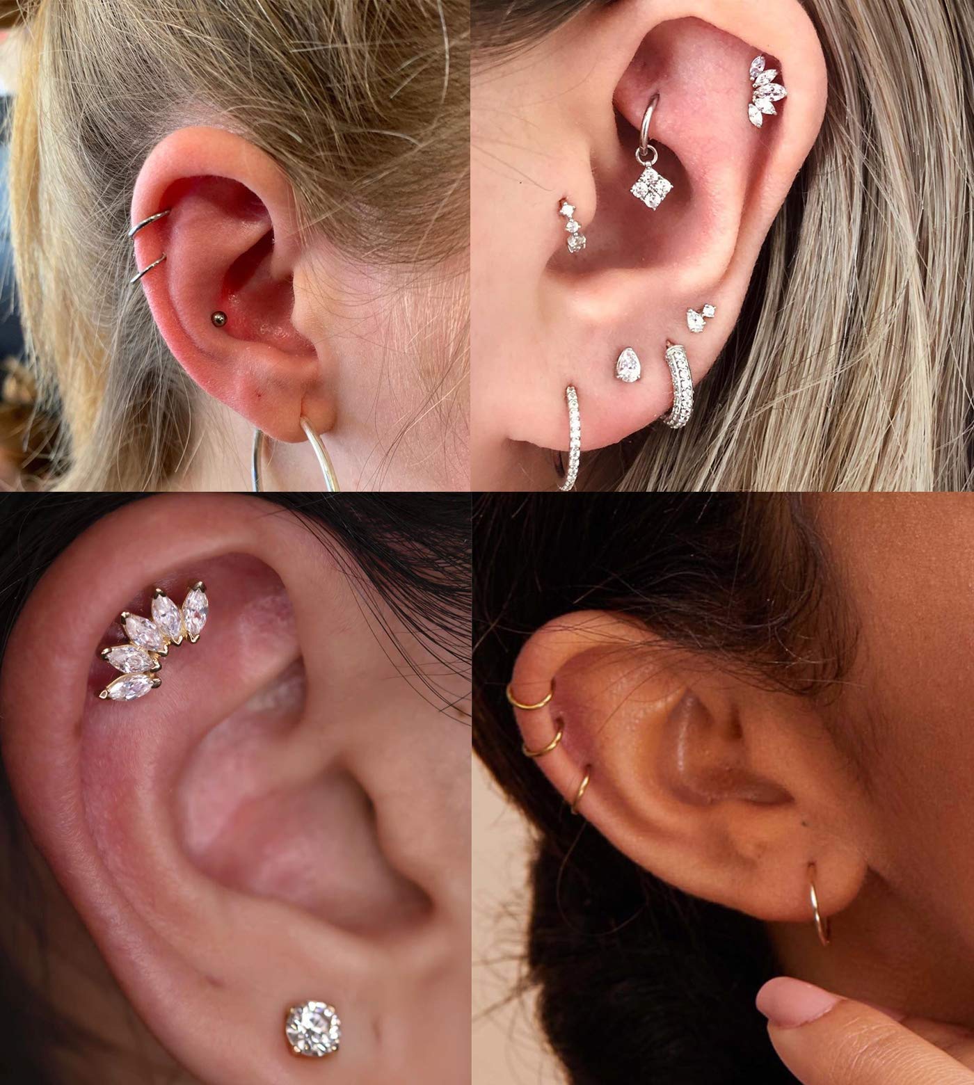 Masedy 10Pairs Stainlesss Steel Cartilage Stud Earrings for Women Helix Tragus Couch Hoop Piercing Earrings Set 10S