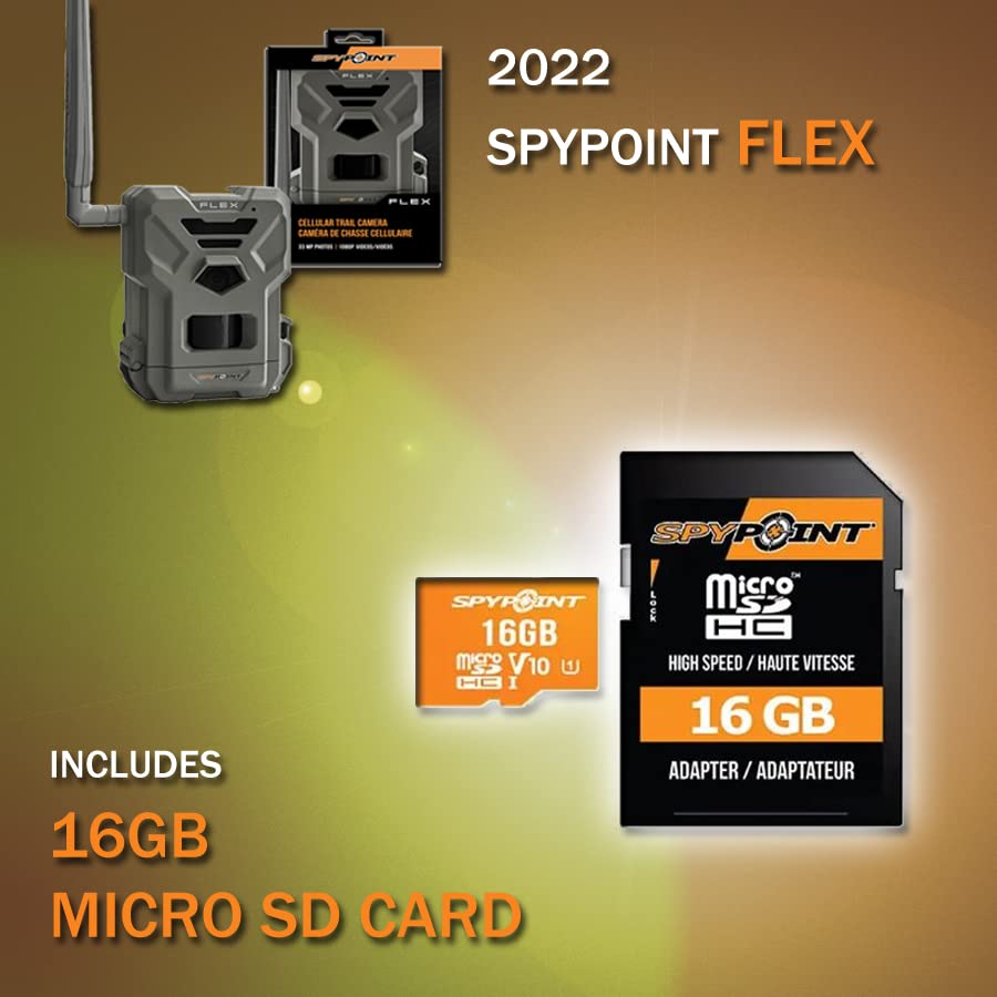 Middletown Outdoors Spypoint Flex Cellular Trail Camera with 16GB Micro SD Card, Dual SIM Connectivity, 1080P Videos, 33MP HD Trail Camera Bundle