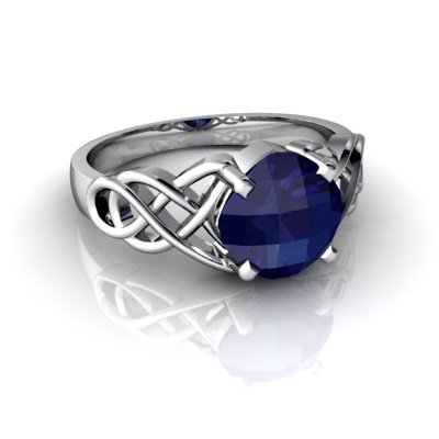 Jewels For Me 14kt White Gold Lab Sapphire 6mm Cushion Celtic Knot Ring - Size 6