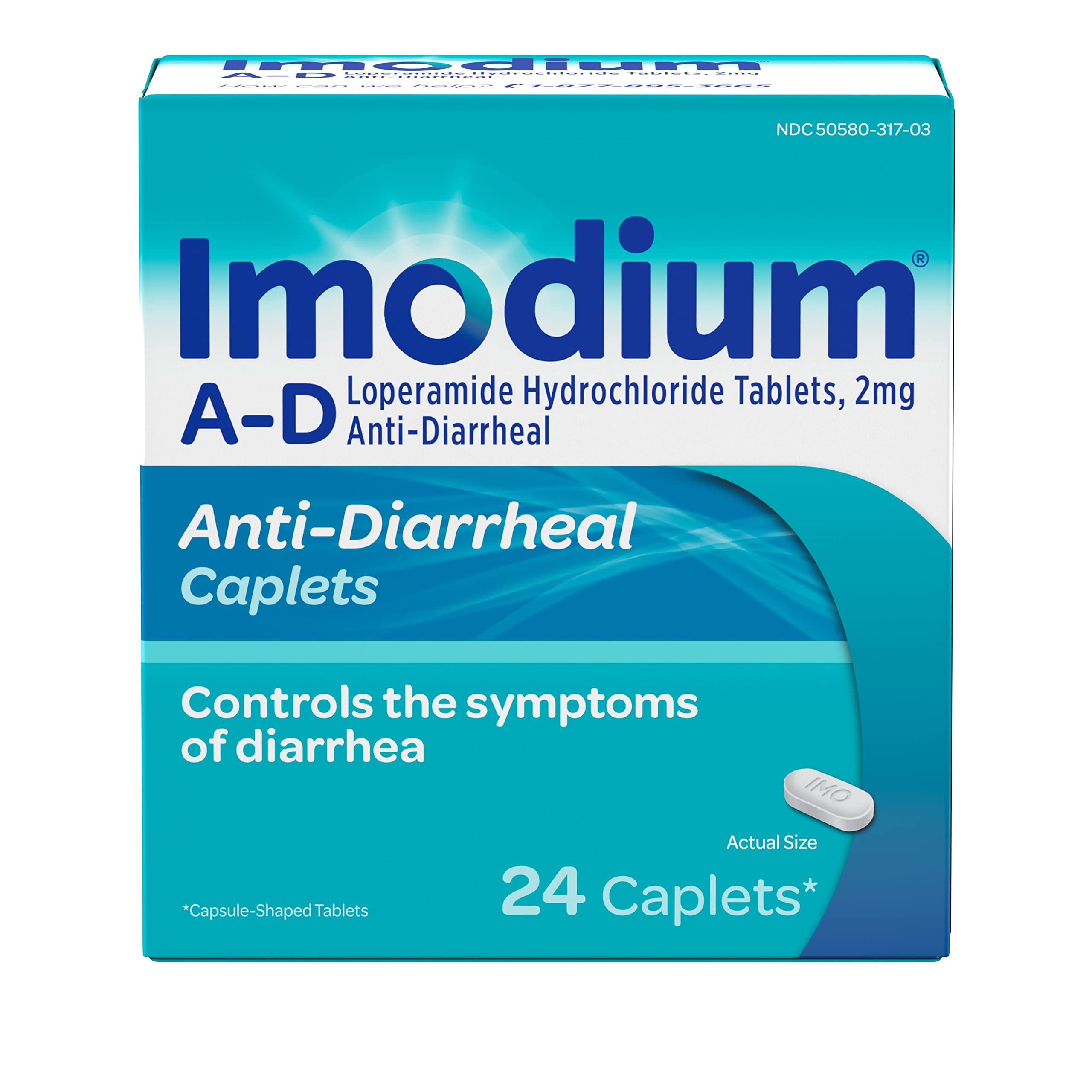 Imodium A-D Diarrhea Relief Caplets with Loperamide Hydrochloride, Anti-Diarrheal Medicine to Help Control Symptoms of Diarrhea Due to Acute, Active & Traveler's Diarrhea, 24 ct.
