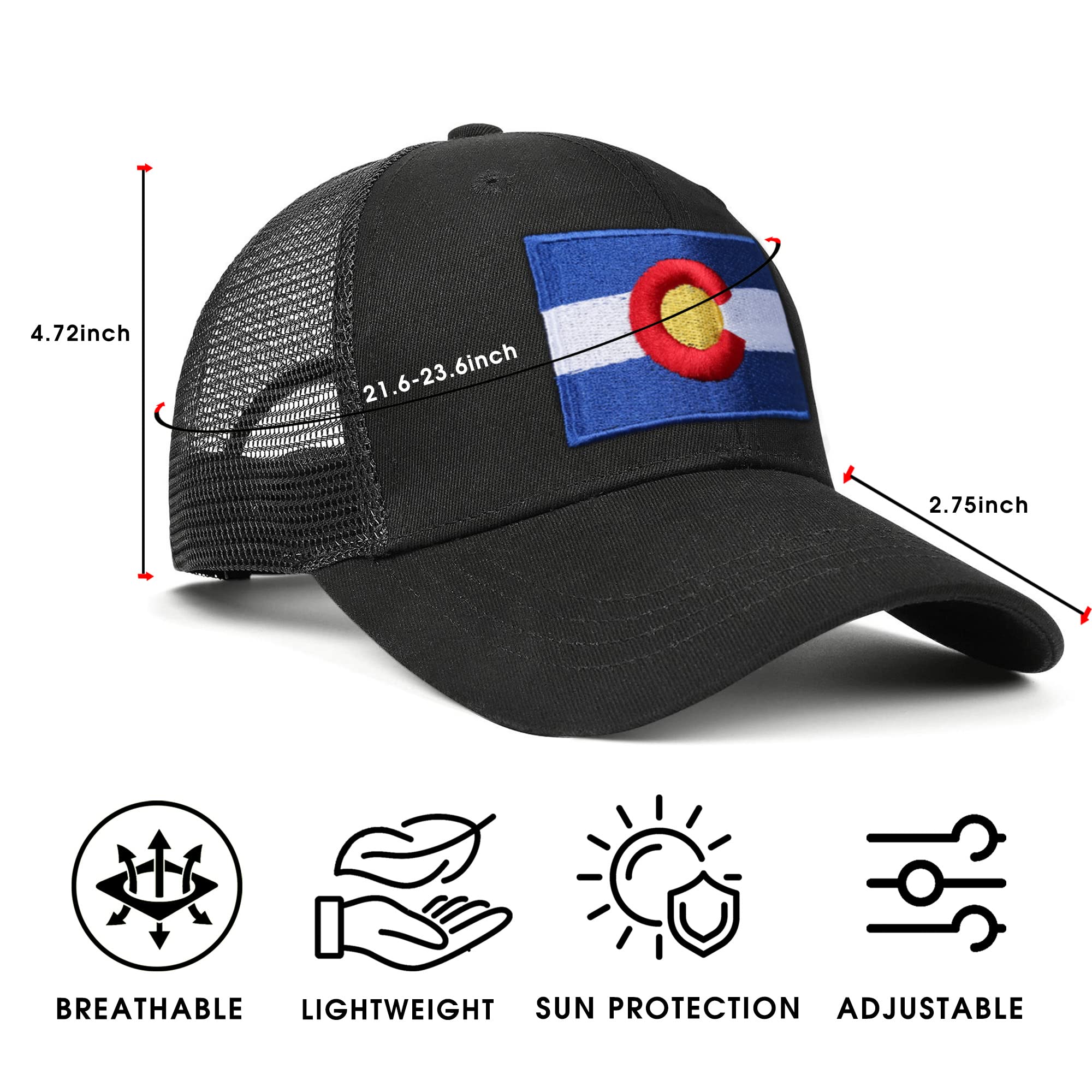 Nuyjimr Colorado Flag Mesh Baseball Cap Men Women Unisex Adjustable Dad Hats Black, One Size