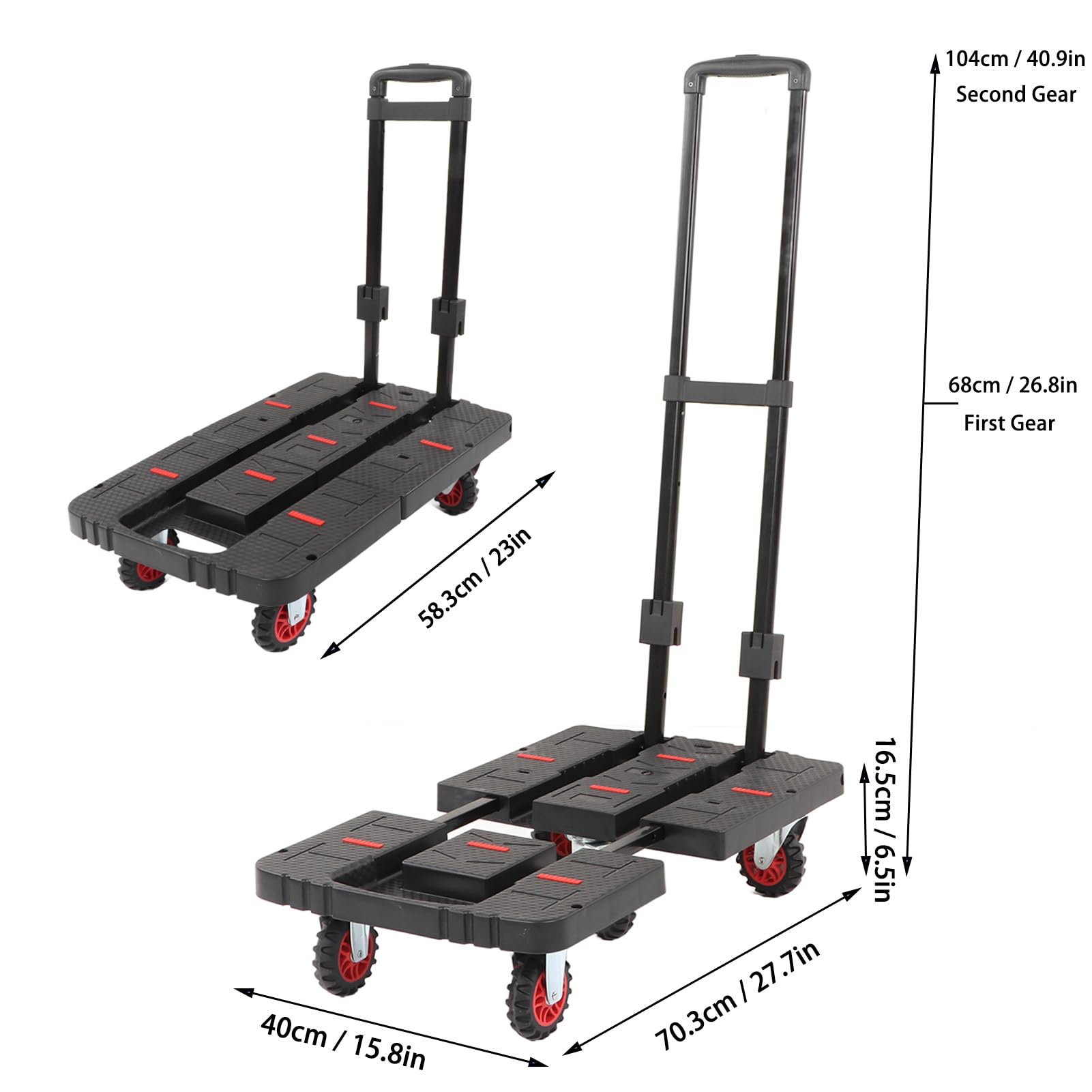 Portable Dolly Cart with Rubber Wheels, Retractable Handle, 264lbs Capacity for Transportation Luggage Mobile Travel Office Use