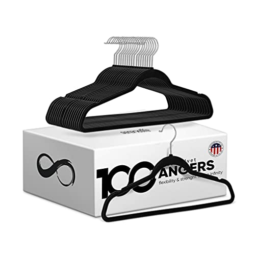 SereneLife Premium Non-Slip Velvet Hangers - Space Saving Heavy Duty Slim Suit Clothes Hanger Set with 360 Degree Swivel Metal Hook, Can Hold Up to 10 Lbs. For Coats, Jackets, Pants & Dress (100-Pack)