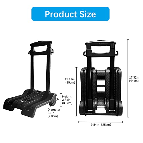 Portable Folding Hand Truck Lightweight Trolley Compact Utility Cart with 50kg/110lbs Heavy Duty 2 Wheels Solid Construction Adjustable Handle for Moving Travel Shopping Office Luggage Use(BY07-Black)