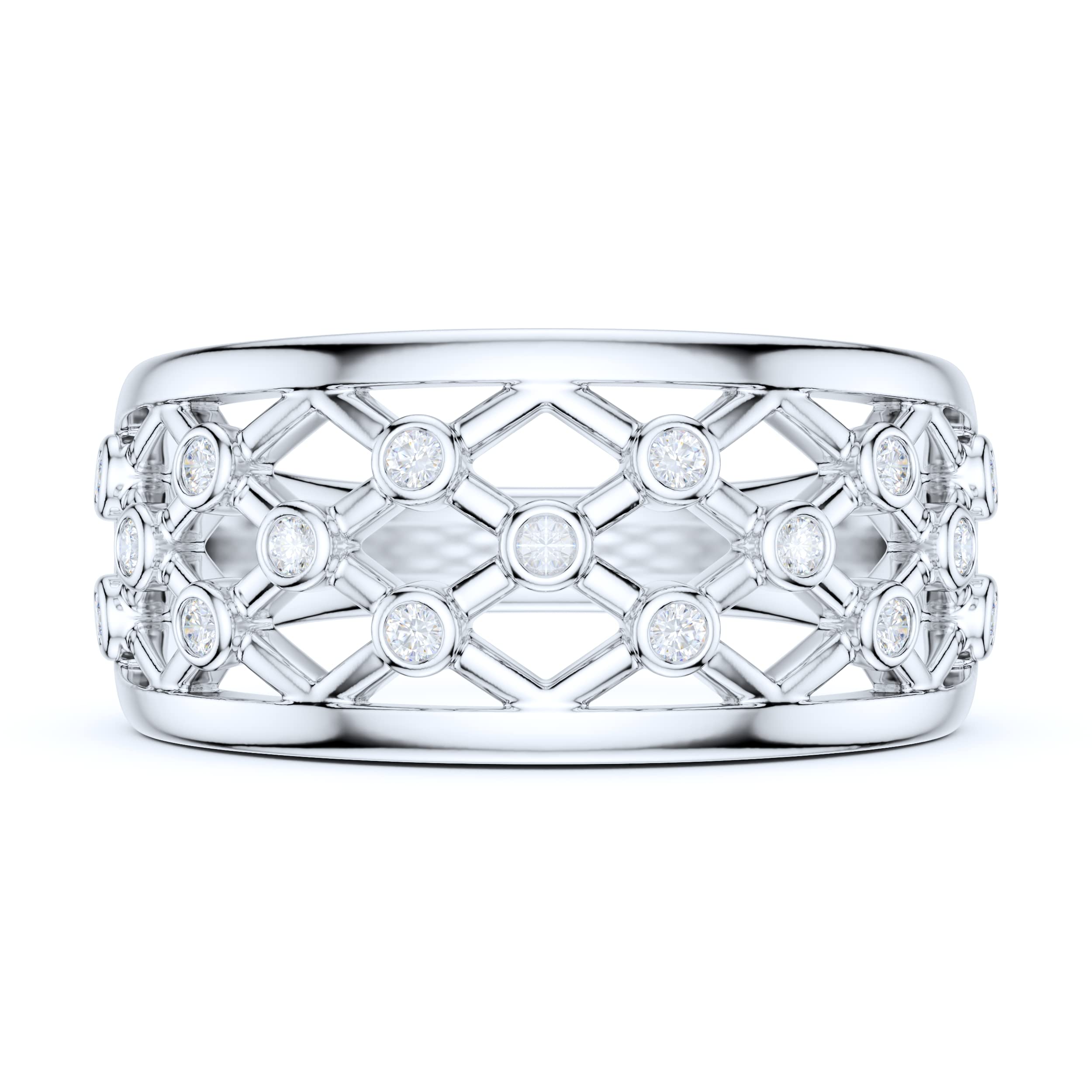 PRSTANI Sterling Silver 9mm Wide Grid Small Simulated Round Brilliant Cut Diamonds Wedding Band Cocktail Ring (9.5)