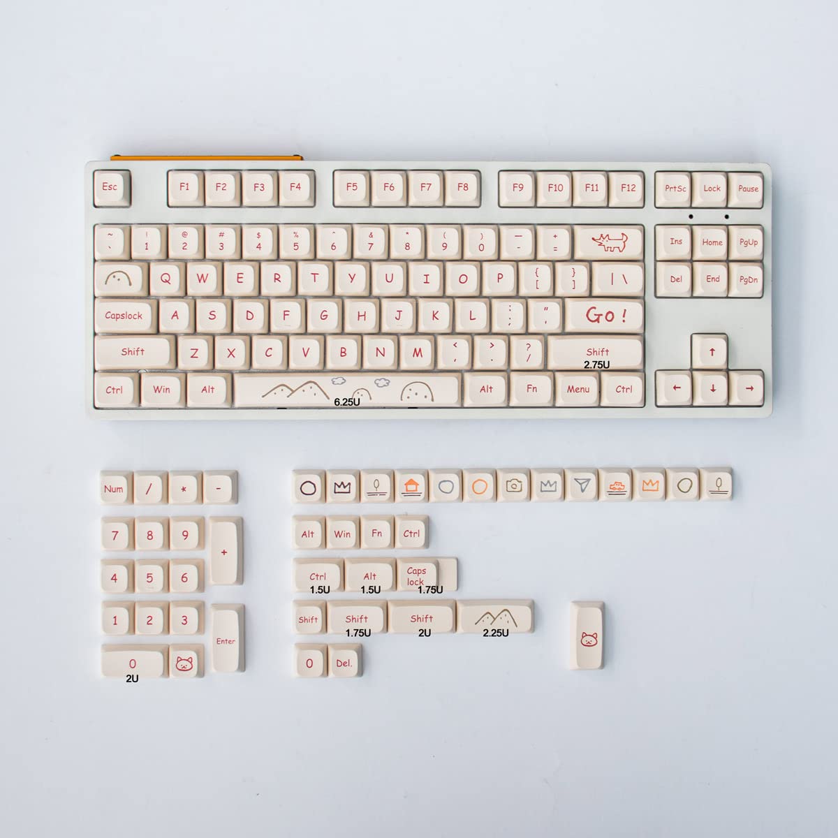 Sumgsn Keycaps 131 Keys XDA Profile PBT DYE-SUB Graffiti Cartoon Theme ANSI Layout with 6.25u Space Bar 1.75u/2u Shift Keycap Mechanical Keyboard