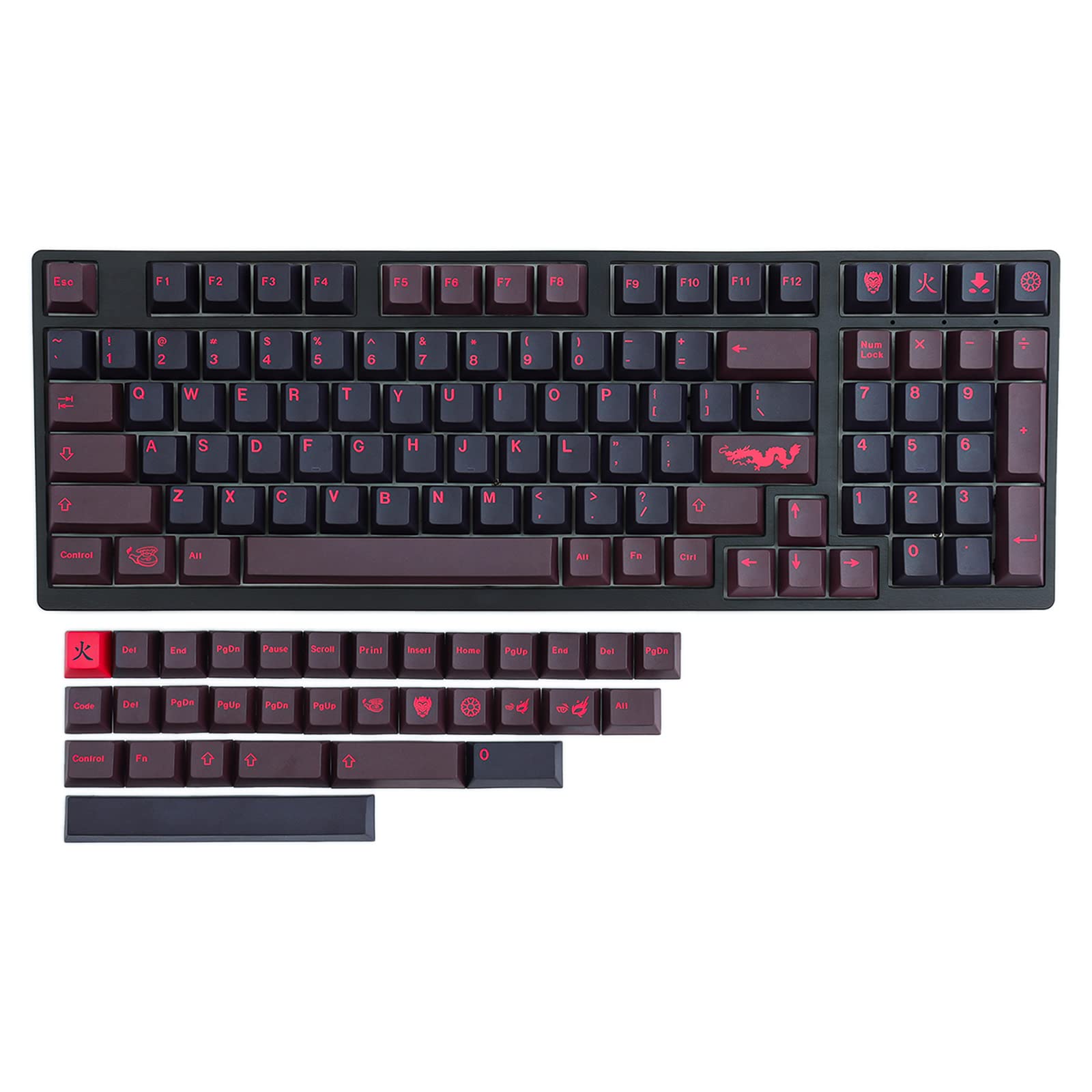 PBT Keycaps 129 Keys Dye-Sublimation Cherry Profile Keycaps Red Dragon Keycaps for Cherry Gateron Mx Switches Mechanical Gaming Keyboard