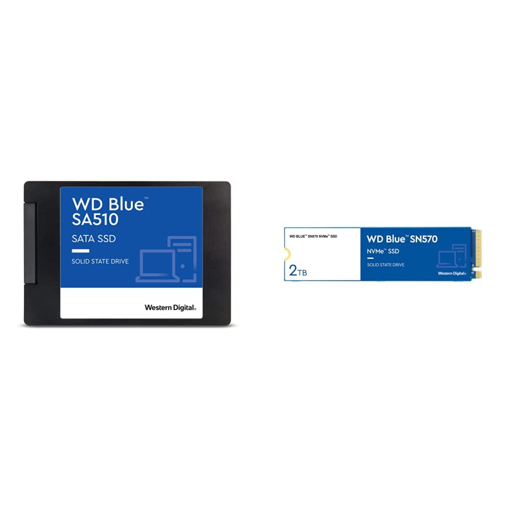 Western Digital 500GB WD Blue SA510 SATA Internal Solid State Drive SSD & 2TB WD Blue SN570 NVMe Internal Solid State Drive SSD - Gen3 x4 PCIe 8Gb/s, M.2 2280, Up to 3,500 MB/s - WDS200T3B0C