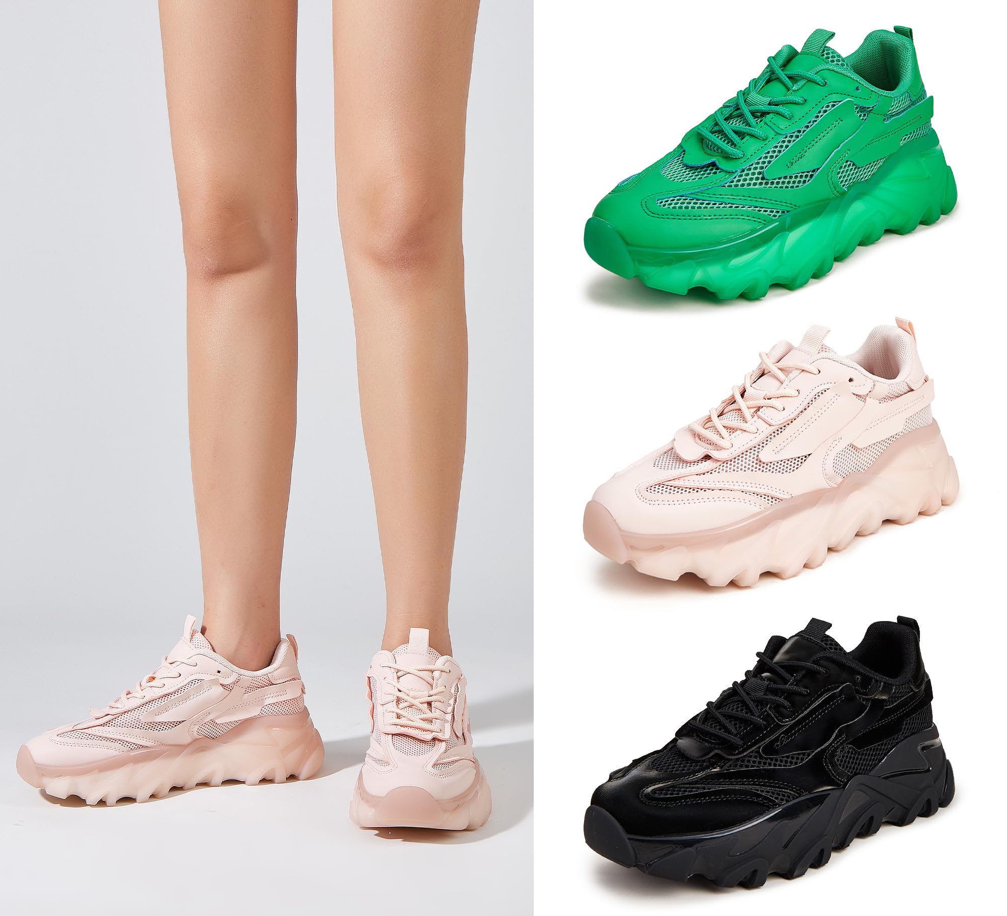 LUCKY STEP Women‘s Chunky Fashion Sneakers Platform Dad Cusual Classic Mesh Walking Shoes Comfortable Lace up Travel Sneakers(Pink,9B(M) US)