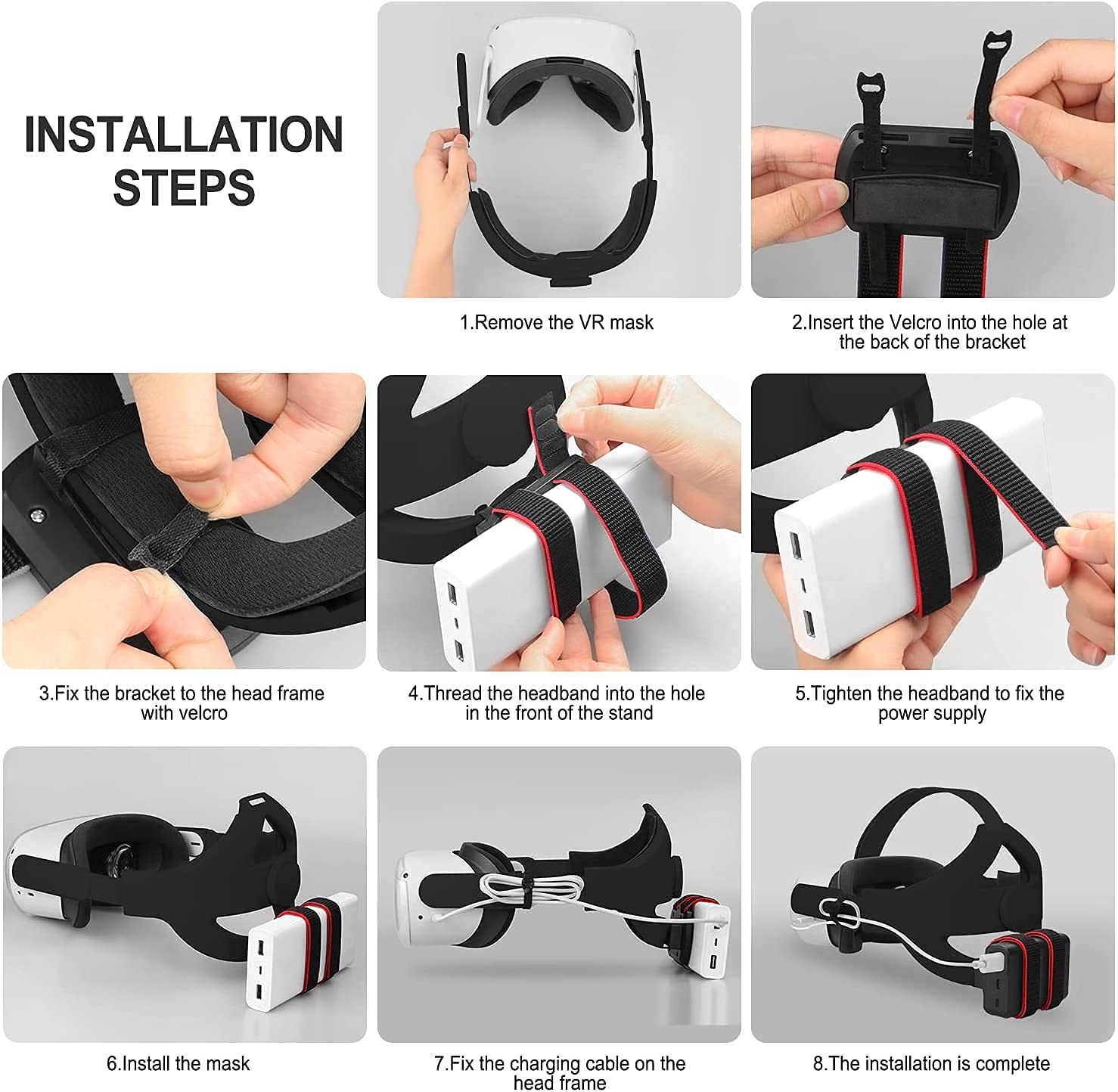 MASiKEN Battery Pack with Head Strap for Oculus Quest 2, Accessories Battery Pack Holder and Elite Strap Compatible Most PowerBank, Counter Balance Enhance Comfort, Extend Game Times (Black Kits)