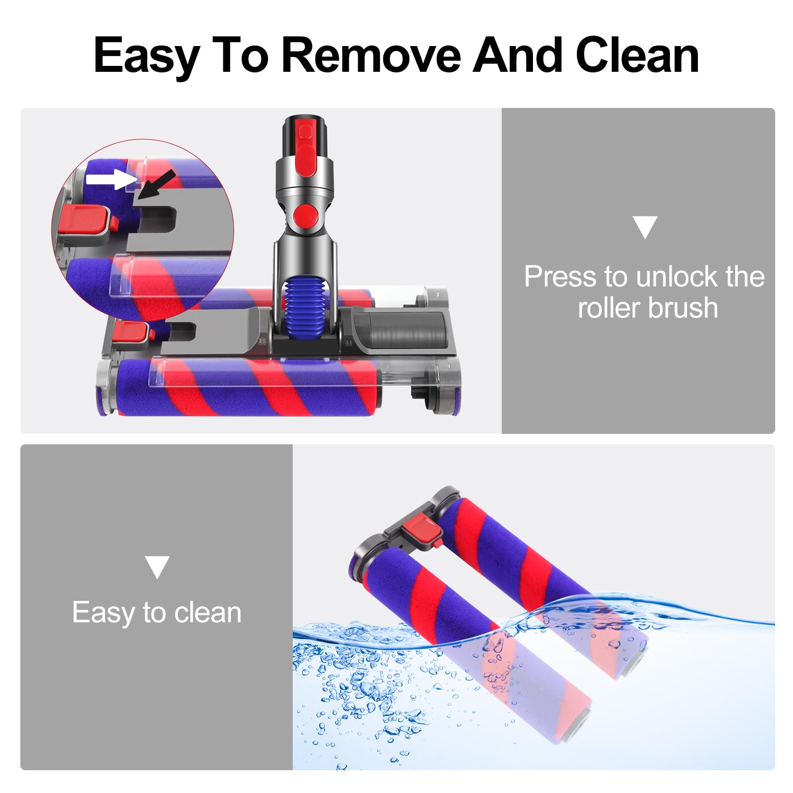 Lecanter Vacuum Head Replacement for Dyson V7 V8 V10 V11 V15 Series Motor Head, Soft Roller Cleaner Head, Upgraded Double Roller Brush, LED Included