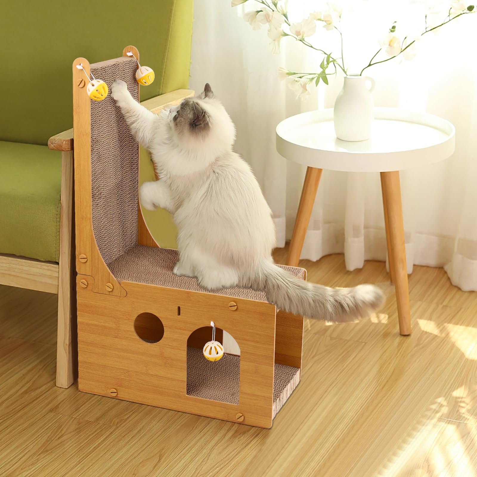 YEMOO Cat Scratcher, Cat Scratching Board, L Shaped Vertical Cat Scratcher for Wall and Couch Protection, Cat Scratching Board with 4 Cat Ball Toys for Indoor Cats