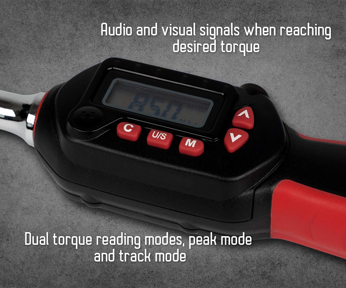 Tapha Tools 3/8 inch Digital Torque Wrench 3.1-62.7 ft-lbs (4.2-85 N-m) Torque Range, Accurate to ±2% Dual Direction, LED and Buzzer Notification, Preset Memory, ISO 6789, Calibrated (WP3N-T085BN)