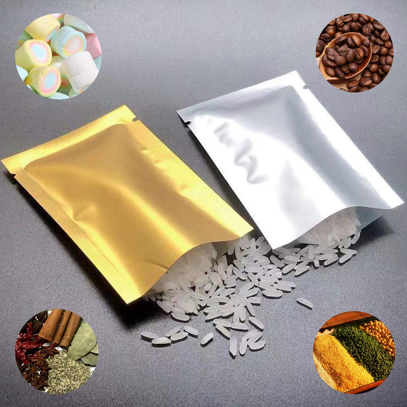 Markeny 500 Pack Aluminum Foil Bags, Matte Sample Pack Flat Open Top Resealable Tear Notch Aluminum Foil Mylar Bags, 5 x 7 cm/ 2x 2.7 inch, 5 Color